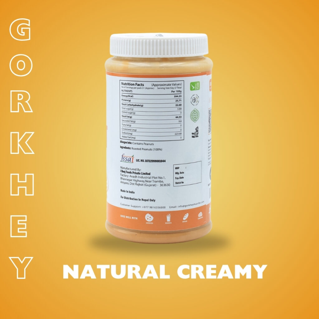 Gorkhey Natural Peanut Butter 1KG - Gorkhey Muscles